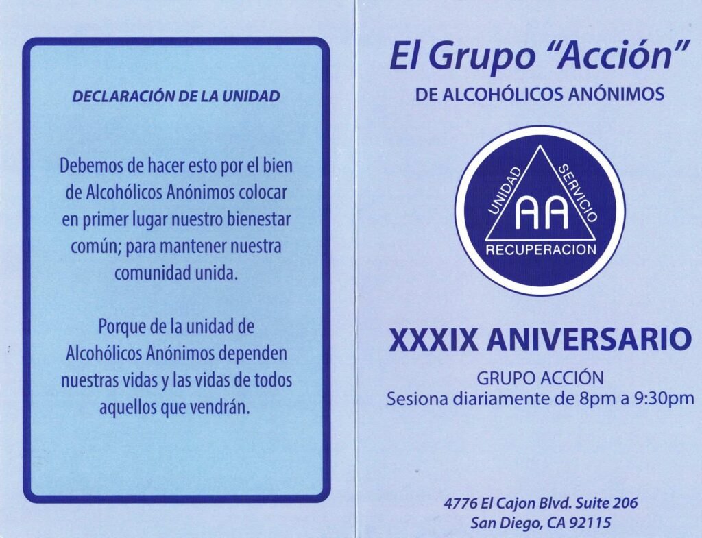 ``G R U P O A C C I O N`` - Oficina Central Hispana de AA San Diego.